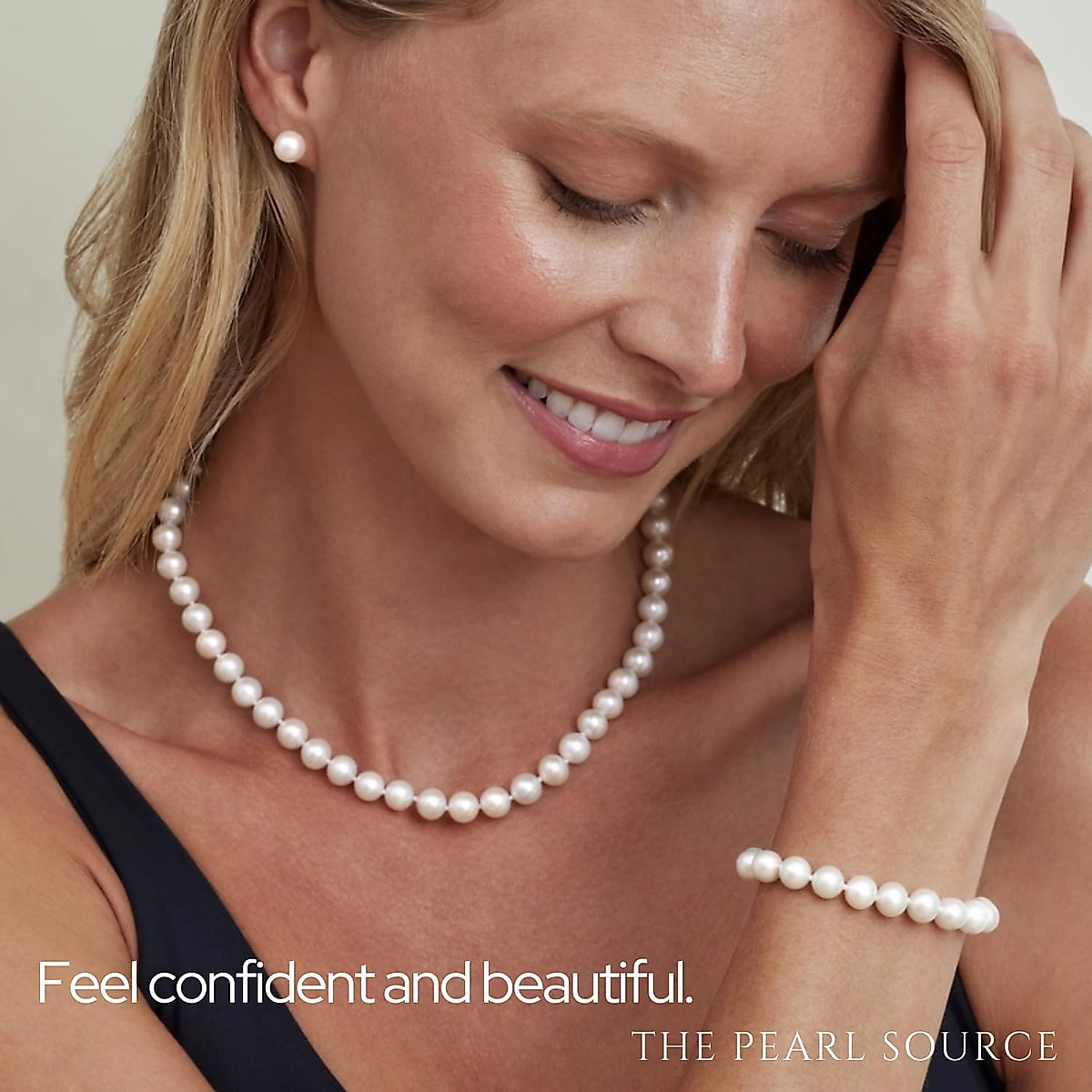 The Pearl Source 14K Gold 7-8mm AAA Quality White Freshwater Cultured Pearl Choker Necklace for Women in 16" Length