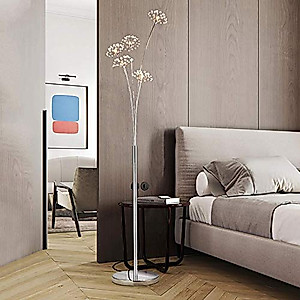 DYRABREST 5 Heads Crystal Dandelion LED Floor Lamp,Elegant Modern Creative Crystal Standing Lamp with 317 Foot Switch for Living Room,Bedroom,Office,35x3W LED Bulb (Included),Sliver