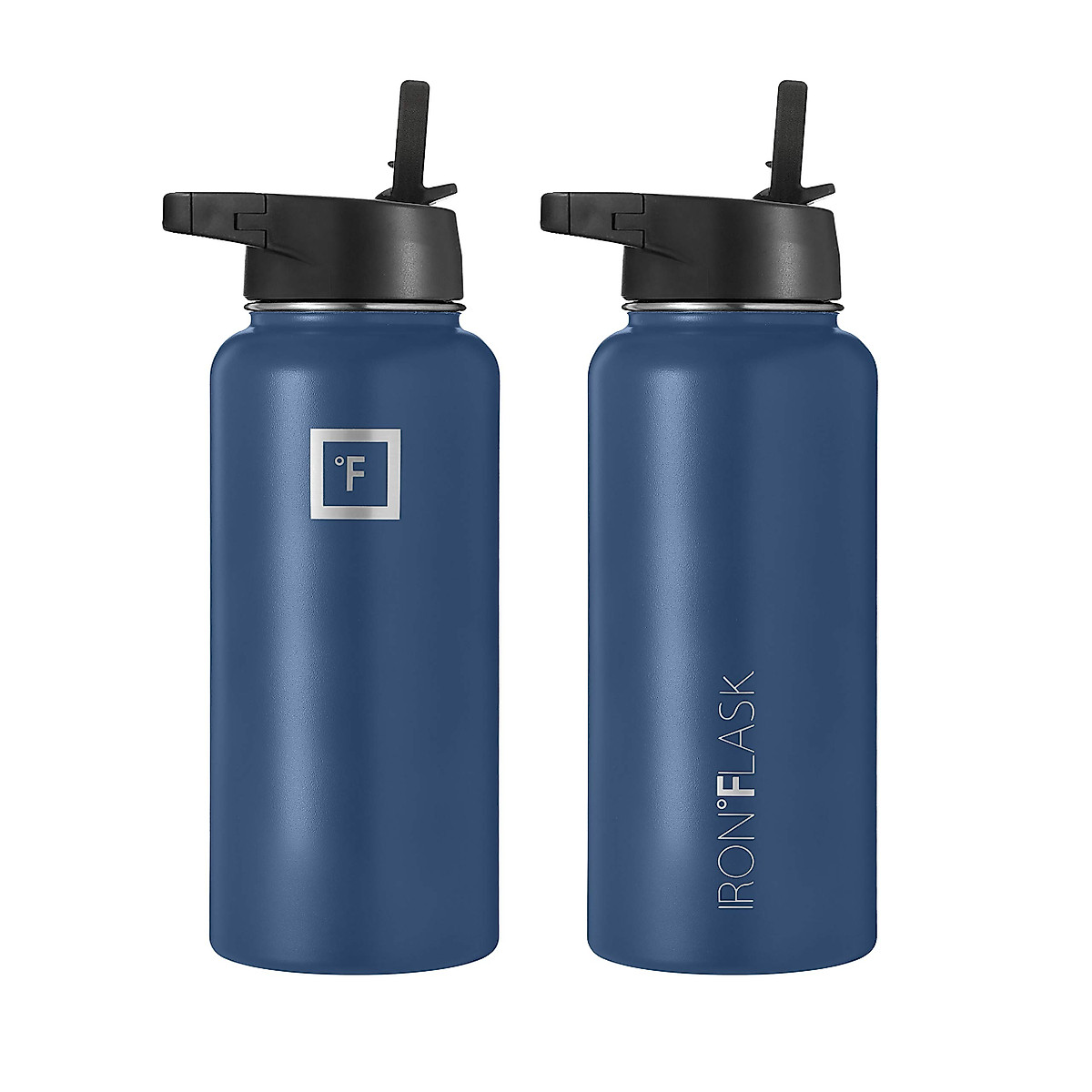 IRON °FLASK Camping & Hiking Hydration Flask, Wide Mouth, 3 Straw Lids, Stainless Steel Outdoor Water Bottle, Double Walled, Insulated Thermos, Metal Canteen - Twilight Blue, 32 Oz
