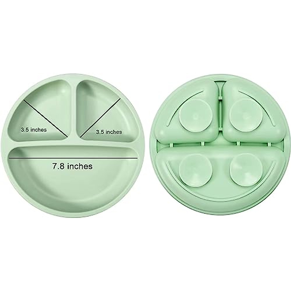 PandaEar Silicone Baby Feeding Set| 2 Pack Silicone Divided Suction Plate with 2 Pack Spoons | Baby Led Weaning Supplies Self Feeding Eating Utensils (Green/Grey)