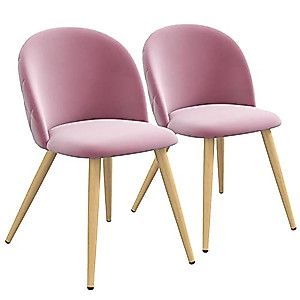 Fangflower Accent Living Room Chairs - Pink Velvet Dining Chairs Set of 2, Vanity Armless Chair for Makeup Room, Bedrooms, Kitchen, Upholstered Side Chairs with Wooden-Like Legs