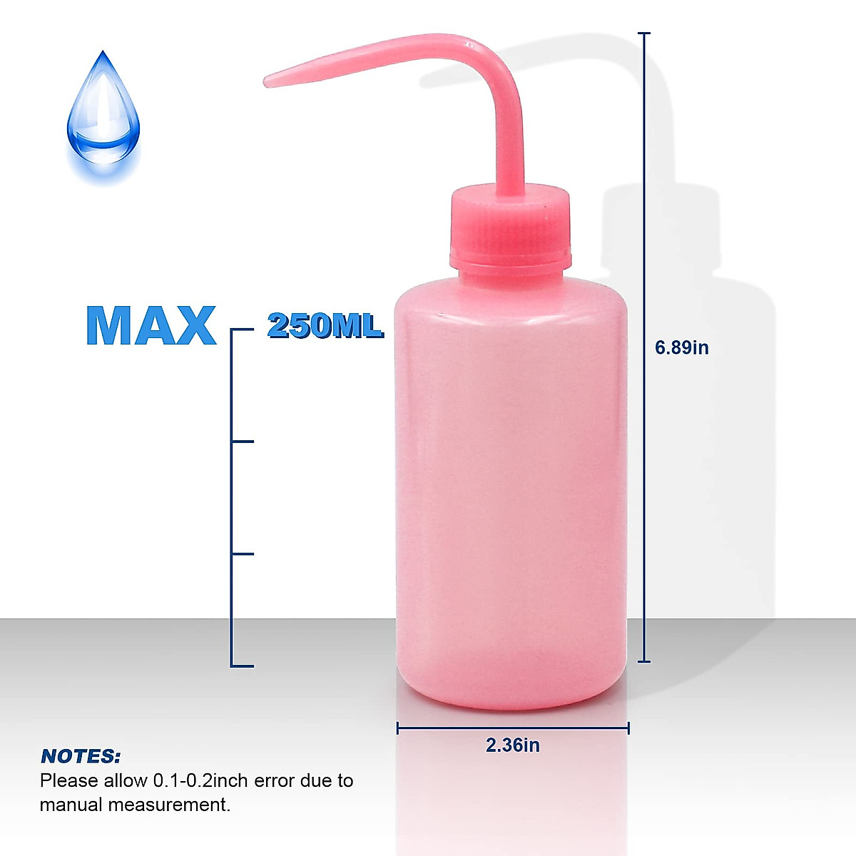 Heylcm 2Pcs 250ml Plastic Wash Bottle with Cap, 8.5oz Pink Narrow Mouth Tattoo Wash Bottle No Spill Safety Squeeze Squirt Bottle with Straw Funnel for Lab Gardening Tattoo Supplies(250ml, Pink)