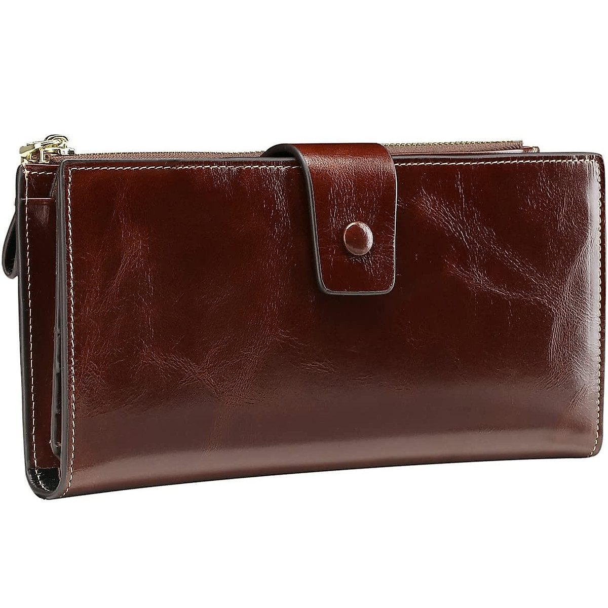 Itslife Womens Wallet RFID Blocking Large Capacity Luxury Wax Genuine Leather Wallets Clutch Wallet Ladies Card holder, Coffee