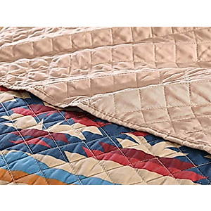 Chezmoi Collection Wyoming 3-Piece Southwestern Quilt Set - Geometric Tribal Multicolor Beige Brown Blue Red Printed Pre-Washed Microfiber Bedspread Set, Queen Size