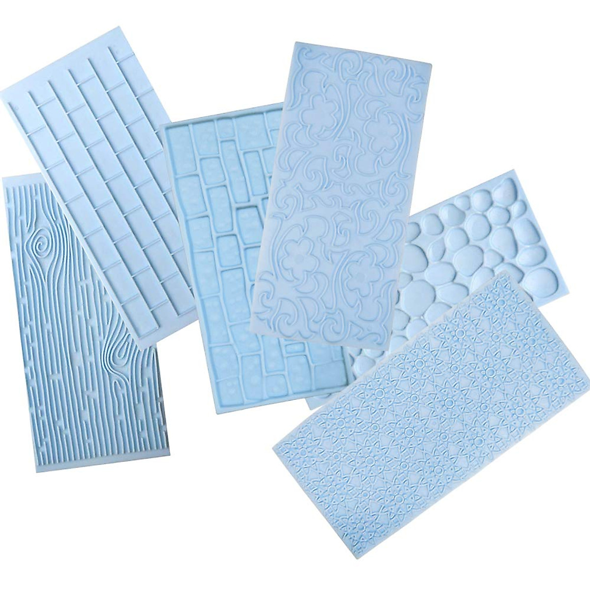 JOERSH 6 Pack Fondant Impression Mat Wood Fondant Mold Set, Embossed Tree Bark/Brick Wall/Flower/Cobblestone/Stone Wall Texture Design Mold for Chocolate Cupcake Topper Wedding Cake