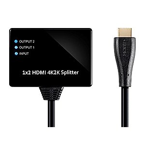 Monoprice Blackbird 4K 1x2 HDMI 2.0 Splitter | Pigtail, HDCP 2.2, 4K@60Hz, Gold Plated Connectors, HDMI Bus Powered (Compatible with PS4/5 Xbox Apple TV Fire Stick Roku Blu-Ray Player)