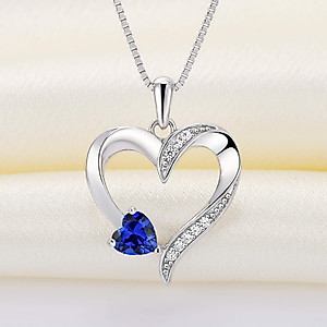 YL Heart Necklace 925 Sterling Silver Love Heart Pendant with 5MMx5MM Heart Blue Sapphire Jewelry for Women Girlfriend