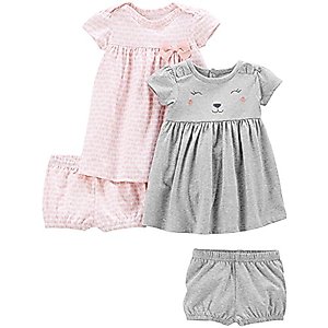 Simple Joys by Carter's Girls' Short-Sleeve and Sleeveless Dress Sets, Pack of 2, Pink Elephants/Grey Bear, 3-6 Months
