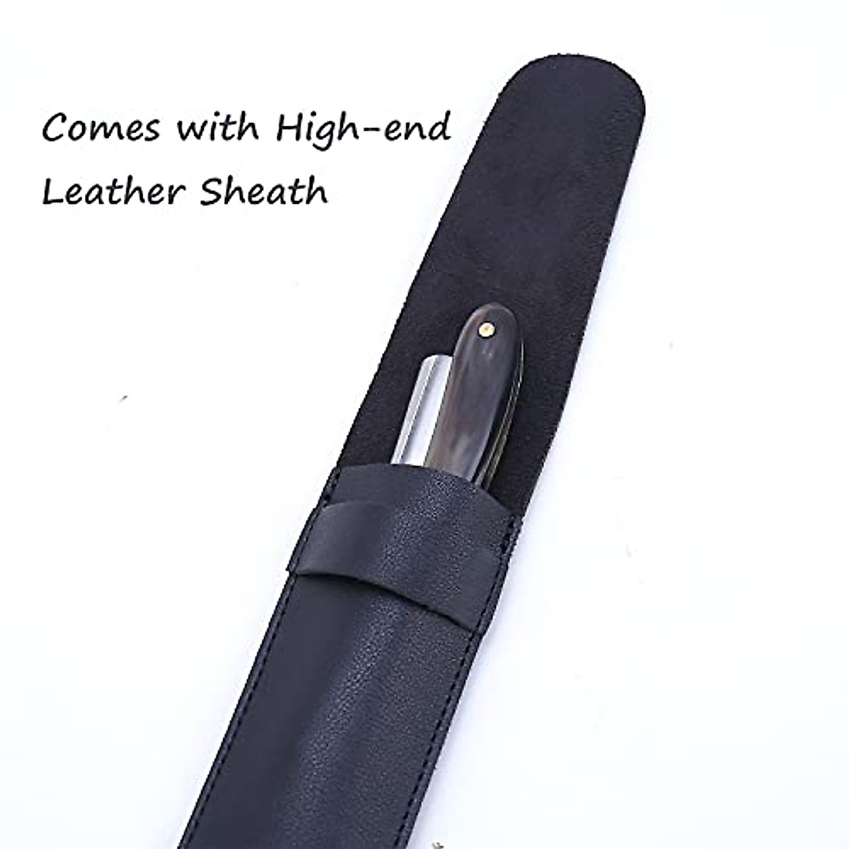 Zertone Straight Razor Shaving Kit with Horn Scale - Straight Razors for Men, Sharp 440C Stainless Steel Blade Straight Edge Razor, Includes Stropping Cloth and Brush