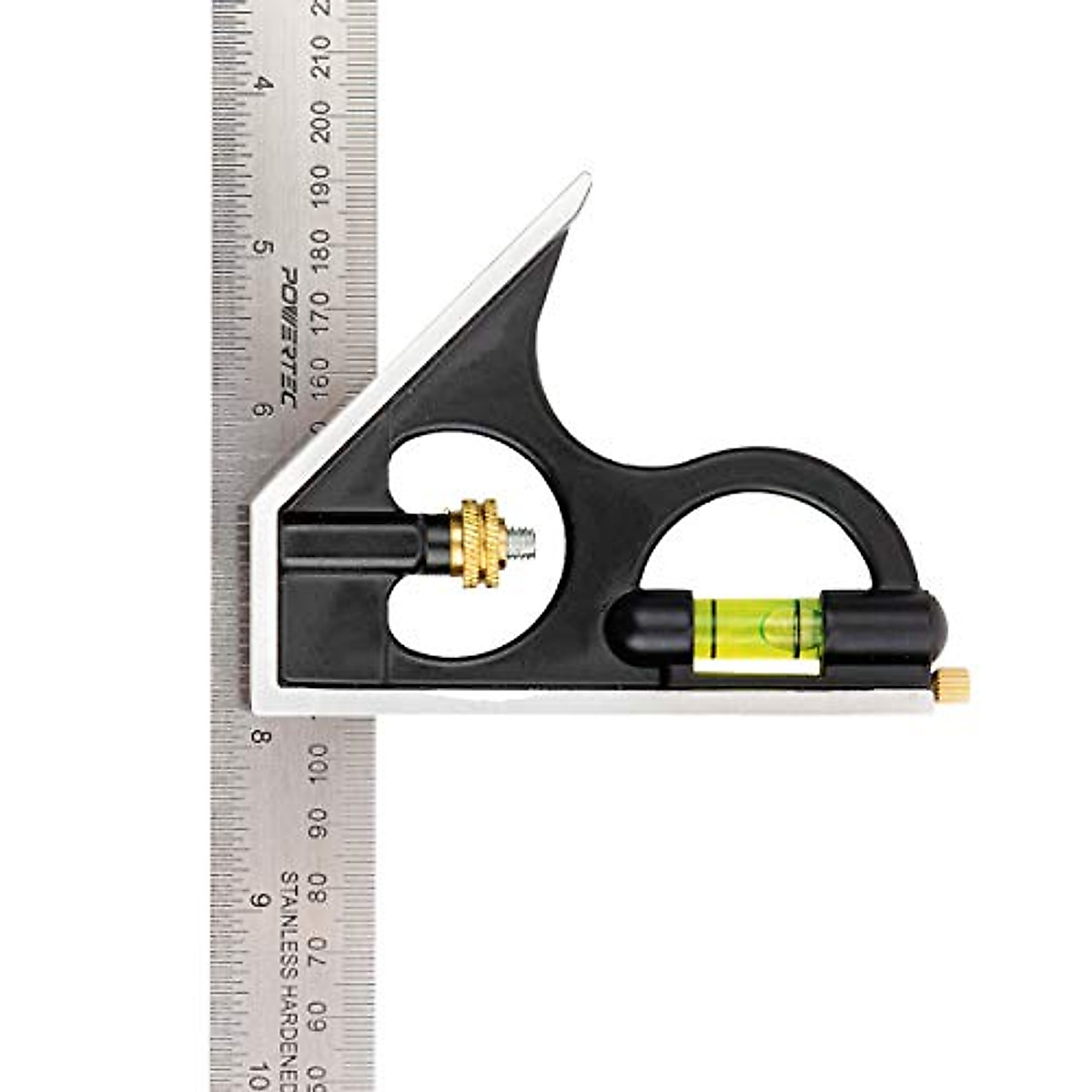POWERTEC 80007 12-Inch Combination Square Tool Etched Stainless Steel Blade w/Metric Graduated Scale