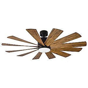 Windflower Smart Indoor and Outdoor 12-Blade Ceiling Fan 60in Matte Black Distressed Koa with 3000K LED Light Kit and Wall Control works with Alexa, Google Assistant, Samsung Things, and iOS or Android App