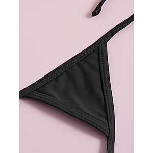 Milumia Women's 2 Piece Bathing Suit Cut Out Tie Halter Solid Bikini Swimwear Black Medium