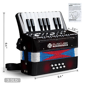 MUSICUBE Accordion Instrument for Kids 17 Keys 8 Bass Accordion with Straps for Beginners Adults Student Educational Musical Instrument Toy for Boys Girls Aged 3+ Gift Choice (BLACK)