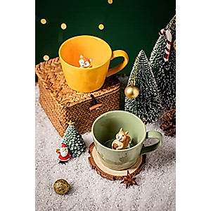 DIHOclub Squirrel Ceramic Cup Hidden 3D Animal Inside Mug,Cute Cartoon Handmade Figurine Mugs,Holiday and Birthday Gift for Coffee Milk Tea Lovers,12 OZ(Light Green)