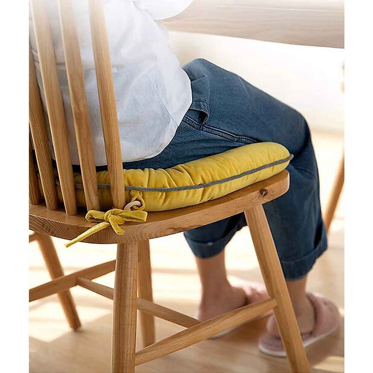 Yellow Thick Dining Chair Cushion with Ties Kitchen Seat Cushion Rocking U-Shaped Superior Breathable Comfort and Softness Cushion (2)