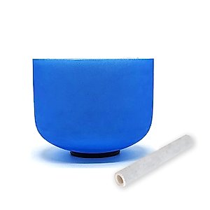 TAIFENG G Note Throat Chakra Blue Colored Quartz Frosted Crystal Singing Bowl 8 inch
