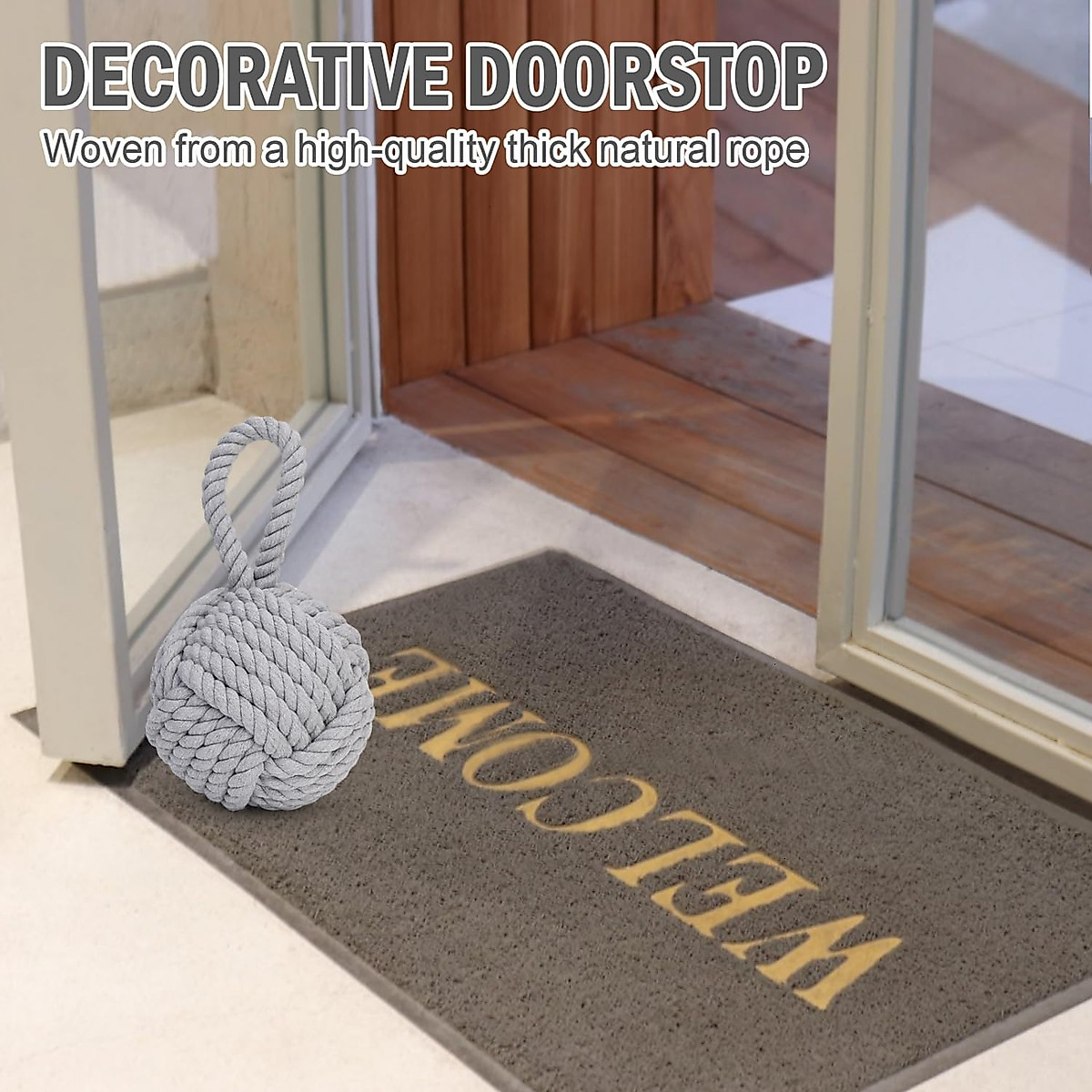 Pomeat Decorative Door Stop, Rope Door Stop, Weighted Door Stopper, Knot Nautical Door Stop, Heavy Doorstop for Bedroom, Living Room Door, Window Wedge, Bookend 6.25 inch (White)