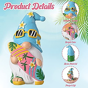 FairySandy 2 Pieces Summer Gnomes Beach Decorations Surfboard Gnome Stuff Decor Mini Gnomes Resin Figurines Set Collectible Tabletop Kitchen Decorations for Home Kitchen Farmhouse Office