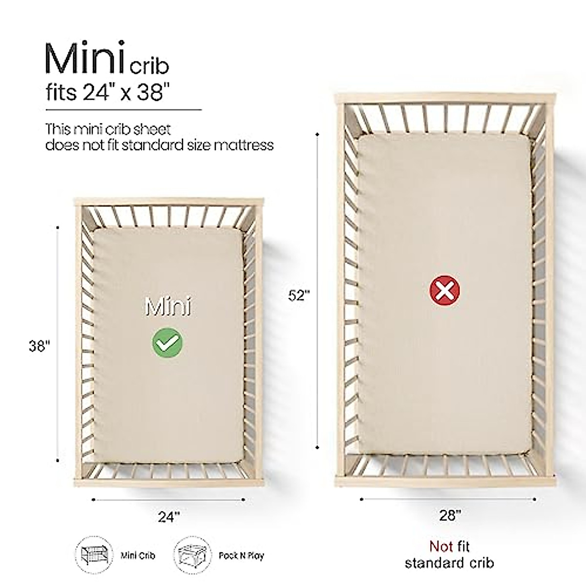 lulumoon Mini Crib Sheets Muslin: Pack and Play Sheets for Boys and Girls - Cotton Fitted Crib Sheet for Pack N Play Mattress and Playard 2Pack 24"x38"