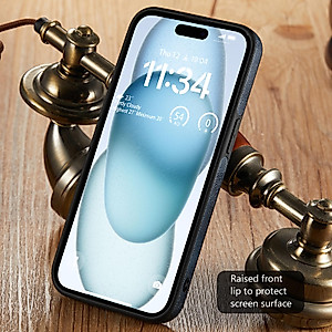 Casus Designed for iPhone 15 Case Vegan Leather Slim Logo View Classic Luxury Elegant Thin Protective Cover (2023) 6.1" (Blue)