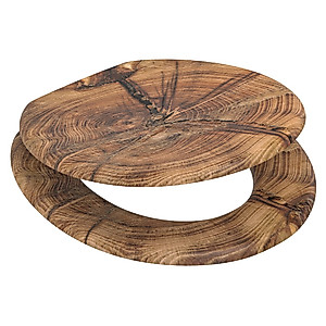 Sanilo ROUND, Silent Slow Close, Molded Wood, Adjustable Toilet Seat, Old Tree
