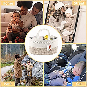 WHATWEARS Baby Diaper Caddy Organizer, Portable Diaper Caddy Basket for Baby Boys and Girls, Cotton Rope Diaper Basket Organizer - Baby Basket with Compartments (Yellow)