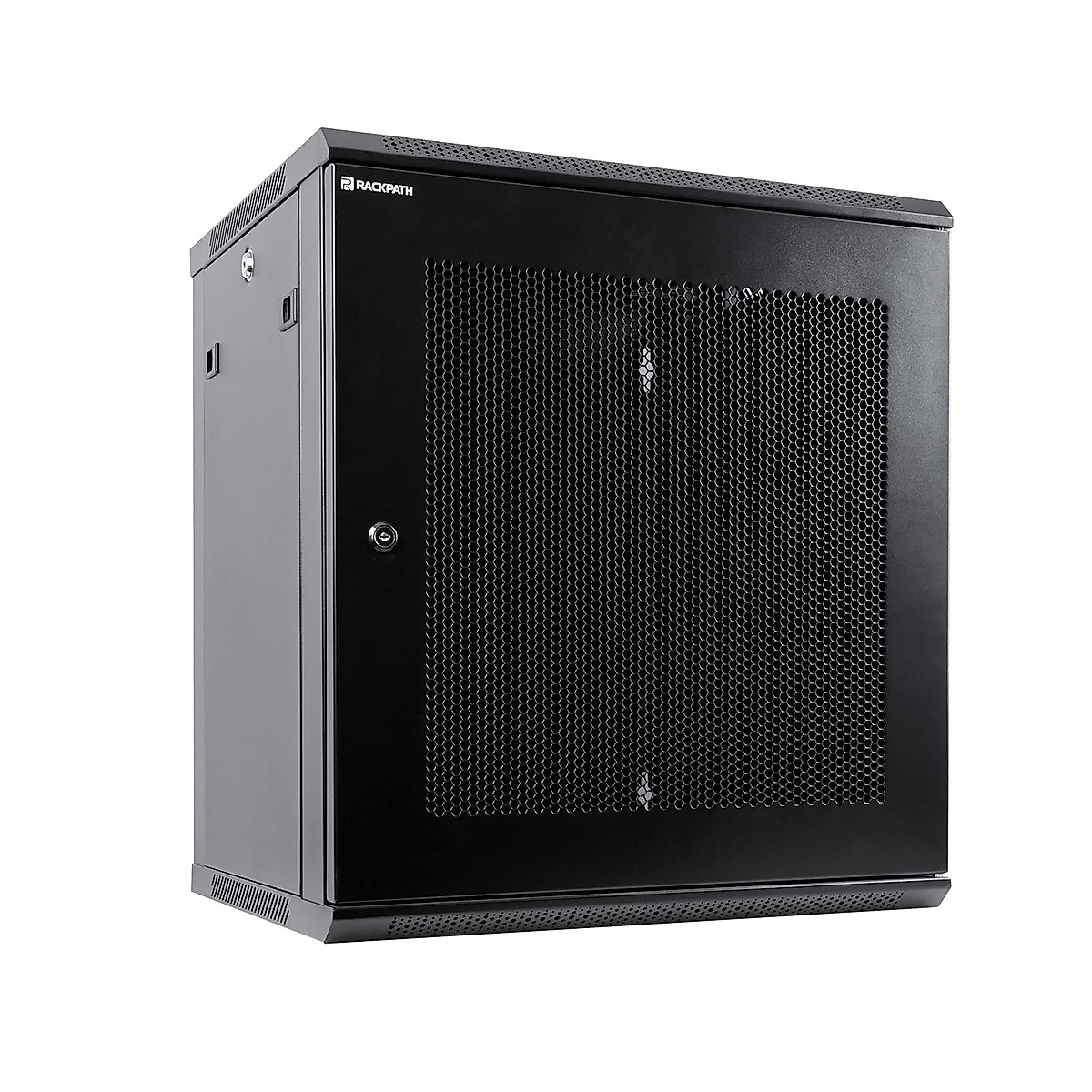 RackPath 12U Wall Mount Server Cabinet Network Rack Enclosure, Quiet Cooling Fan, Perforated Door, Black