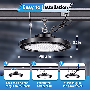 THELUX Super Bright UFO Led High Bay Light 200W 30000Lm 5000K,100V-277V, Daylight with Plug, High Bay Led Lights for Warehouse Workshop Factory Barn Logistics Center 6 Pack with FCC certificated