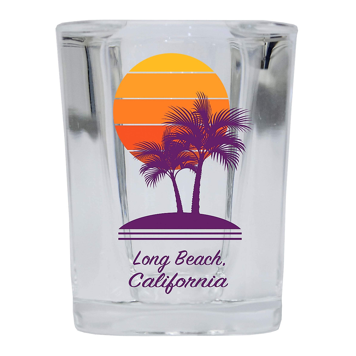 R and R Imports Long Beach California Souvenir 2 Ounce Square Shot Glass Palm Design
