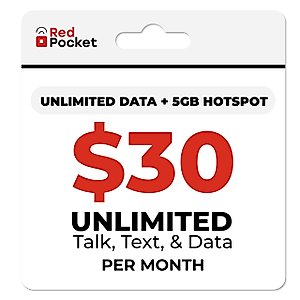 Unlimited Data + 5GB Hotspot from RedPocket Mobile. Free SIM Card for AT&T-Compatible Phone. Unlimited Data, Talk, & Text