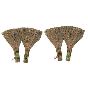 GANAZONO 4 pcs Small Broom Desk Cleaning Brush Mini Straw Broom Halloween Witch Broom Mini Halloween Broom Whisk Broom Hand Broom Table Broom The Witch Doll House Miscanthus Flower Office