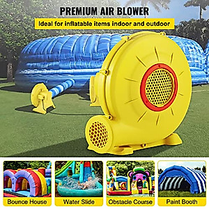 VEVOR Air Blower, 450W 0.6HP Inflatable Blower, Portable and Powerful Bounce House Blower, 1750Pa Commercial Air Blower Pump Fan, Used for Inflatable Bouncy Castle and Jump Slides, Yellow