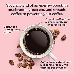 Four Sigmatic Boost Organic High Caffeine Coffee | Dark Roast Extra Strong Ground Coffee with L-Theanine & Cordyceps Mushroom Extract | Energy Booster Super Coffee without the Jitters | 12oz Bag