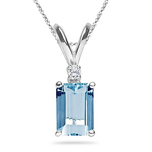 0.02 Cts Diamond & 0.80 Cts of 7x5 mm AAA Emerald Aquamarine Pendant in 14K White Gold