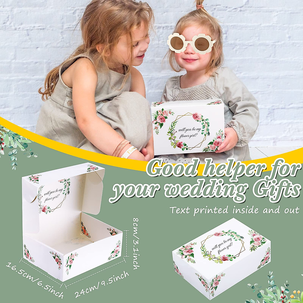 8 Pcs Flower Girl Gifts Flower Girl Proposal Box Gift Set Flower Girl Box Round Flower Water Bottle Makeup Mirror Diamond Pen Flower Girl Hair Tie Rose Head for Wedding Bride Shower