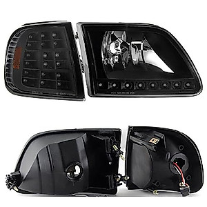 HH Building 2pcs Headlight Front Left Right Driver Passenger Side Clear Lens Black Housing Headlights + Corner 3L3Z13008DA FO2502267 5_HD-ON-FF15097-LED-SET-BK