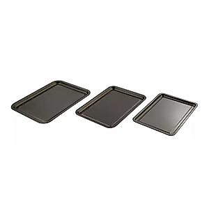 Le Regalo Set of 3 Heavy Duty Construction Premium Quality Non Stick Baking Trays, 3, Silver
