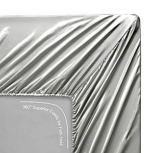 Lanest Housing Silk Satin Sheets, Queen Size Satin Bed Sheet Set with Deep Pockets, Cooling Soft and Hypoallergenic Satin Sheets Queen - Light Gray