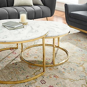 Modway Ravenna Artificial Marble Coffee Table in Gold White, 35.5 x 35.5 x 18