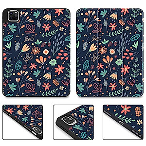 Lepeoac Designed for iPad Pro 11 inch Case M2 4th Generation (2022) / 3rd Gen (2021) / 2nd Gen (2020) / 1st Gen (2018) with Pencil Holder, Trifold Stand TPU Back Shell Smart Case, Flat Floral