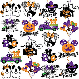 YUNKELIU 36Pcs Mouse Halloween Hanging Swirl Decorations, Mouse Theme Party Supplies Halloween Foil Swirl Ceiling Hanging Decor for Halloween Birthday Party Decorations