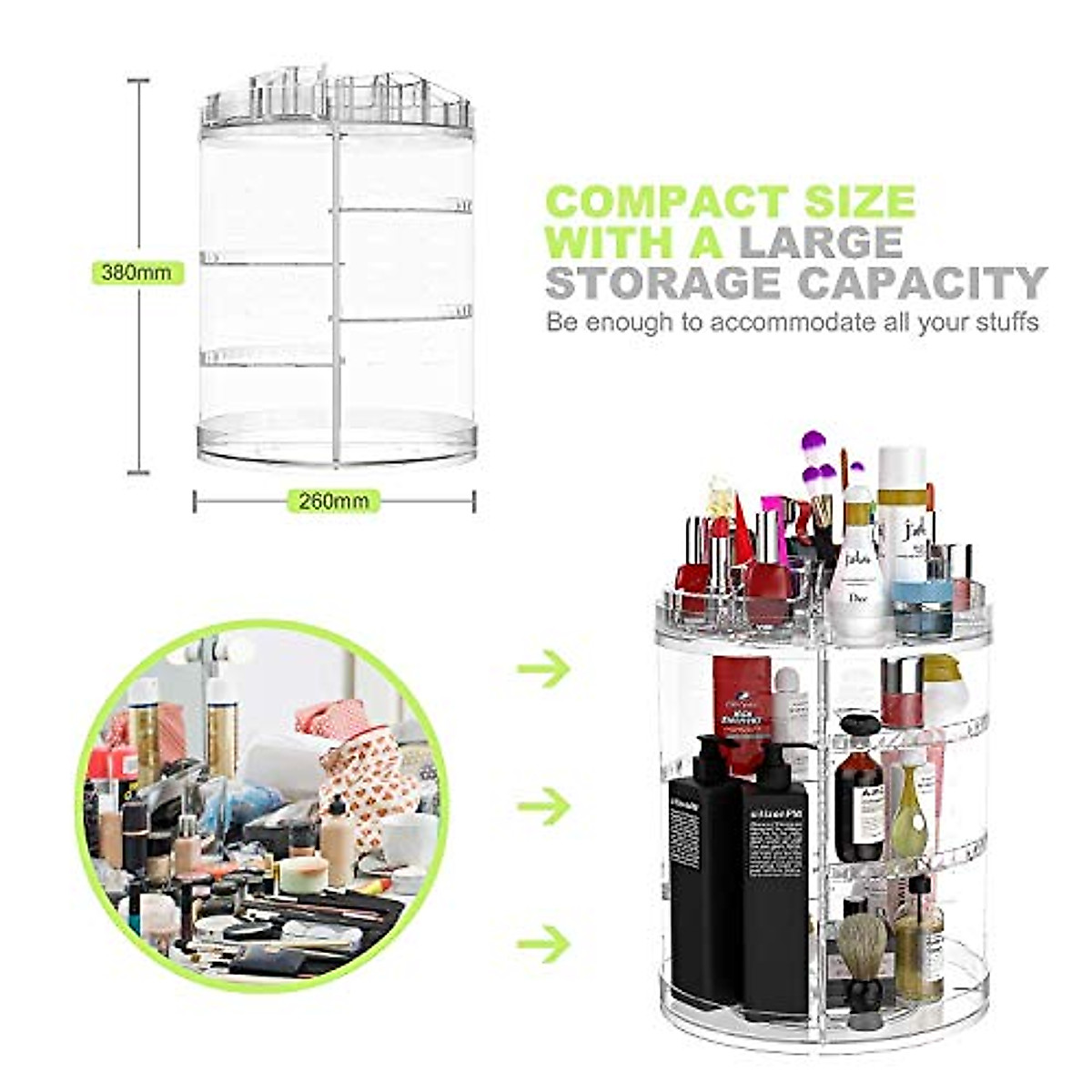 Boxalls Makeup Organizer Rotating,8-Layer Large Capacity Cosmetics Organizer,360 Adjustable Spinning Makeup Stand, Skincare Clear Makeup Carousel for Vanity Countertop -Plus Size