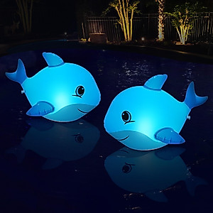 Goallim Solar Floating Pool Lights Dolphin, Glow in The Dark Solar Pool Lights That Float, IP68 Wateproof Inflatable Solar Powered Floating Lights for Pool Pond Wedding Party Decorations - 2PCS