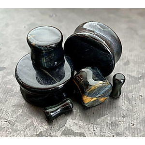 Lobal Domination PAIR of Blue Tiger Eye Organic Stone Plugs Gauges - up to 25mm available! (0g (8mm))