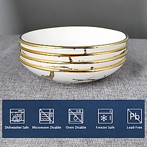 fanquare Porcelain Pasta Bowls Set of 4, Gold Marble Serving Bowl 16oz, Ramen Bowl for Soup, Salad, Dessert, 7 Inch