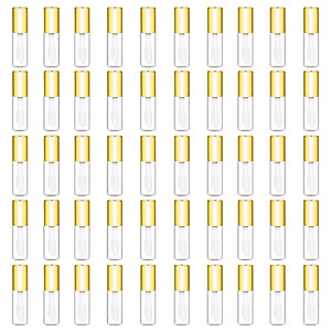 Mydio 50 Pack 1.2ML Clear Mini Lip Gloss Tube Empty Lip Balm Containers With Gold Lid for Lipstick (Gold)