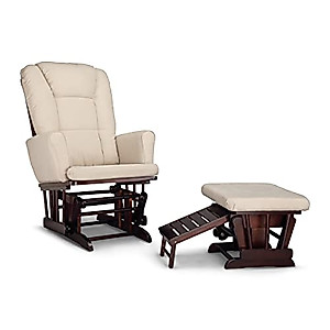 Graco Sterling Semi-Upholstered Glider and Nursing Ottoman, Espresso/Beige Cleanable Upholstered Comfort Rocking Nursery Chair with Ottoman