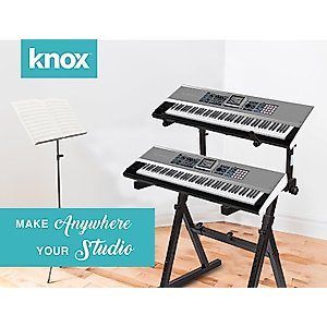Knox Gear Z-Style Two Tier Electronic Keyboard Piano Stand (Version 2) Bundle (2 Items) - Sturdy Height & Width Adjustable Keyboard Stand - Professional Digital Keyboard Piano Stand or Synth Stand