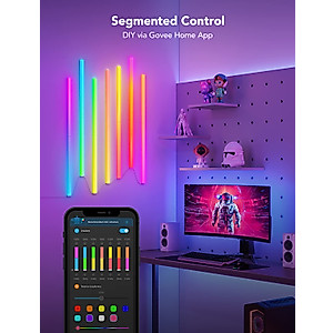 Govee Glide RGBIC Wall Lights, Music Wall Lights Works with Alexa and Google Assistant, Smart LED Light Bars for Bedroom, Living Room, Gaming Room, Party, Music Sync, 7 Panels Set (2 Sections/Panel)