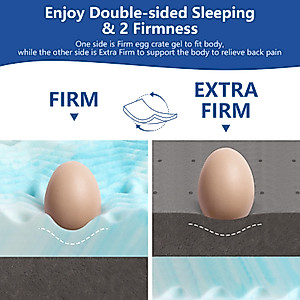 4 Inch King Size Extra Firm Mattress Topper, Memory Foam Bed Topper with Ice Silk Cover, Firm to Extra Firm Mattress Topper for Pain Relief, Premium Cooling Gel+Bamboo High-Density Mattress Topper